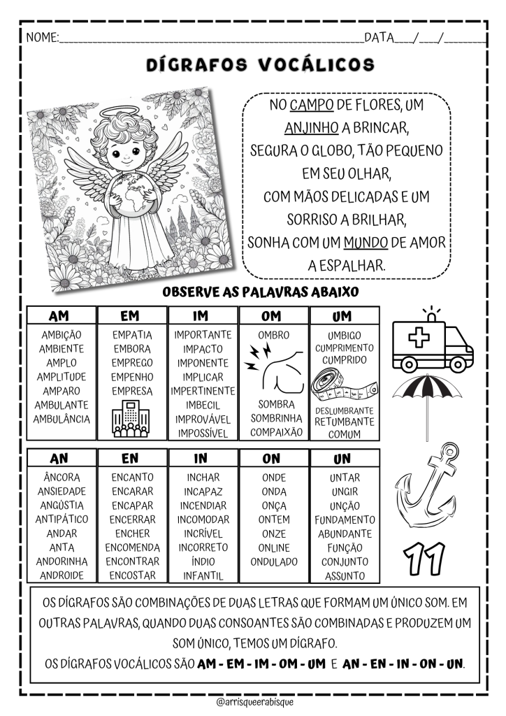 Atividade de Dígrafos Vocálicos – Arrisque e Rabisque