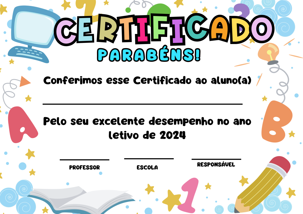 Certificados de Finalização de Ano Escolar – 2024 -GRATUITOS – Arrisque ...